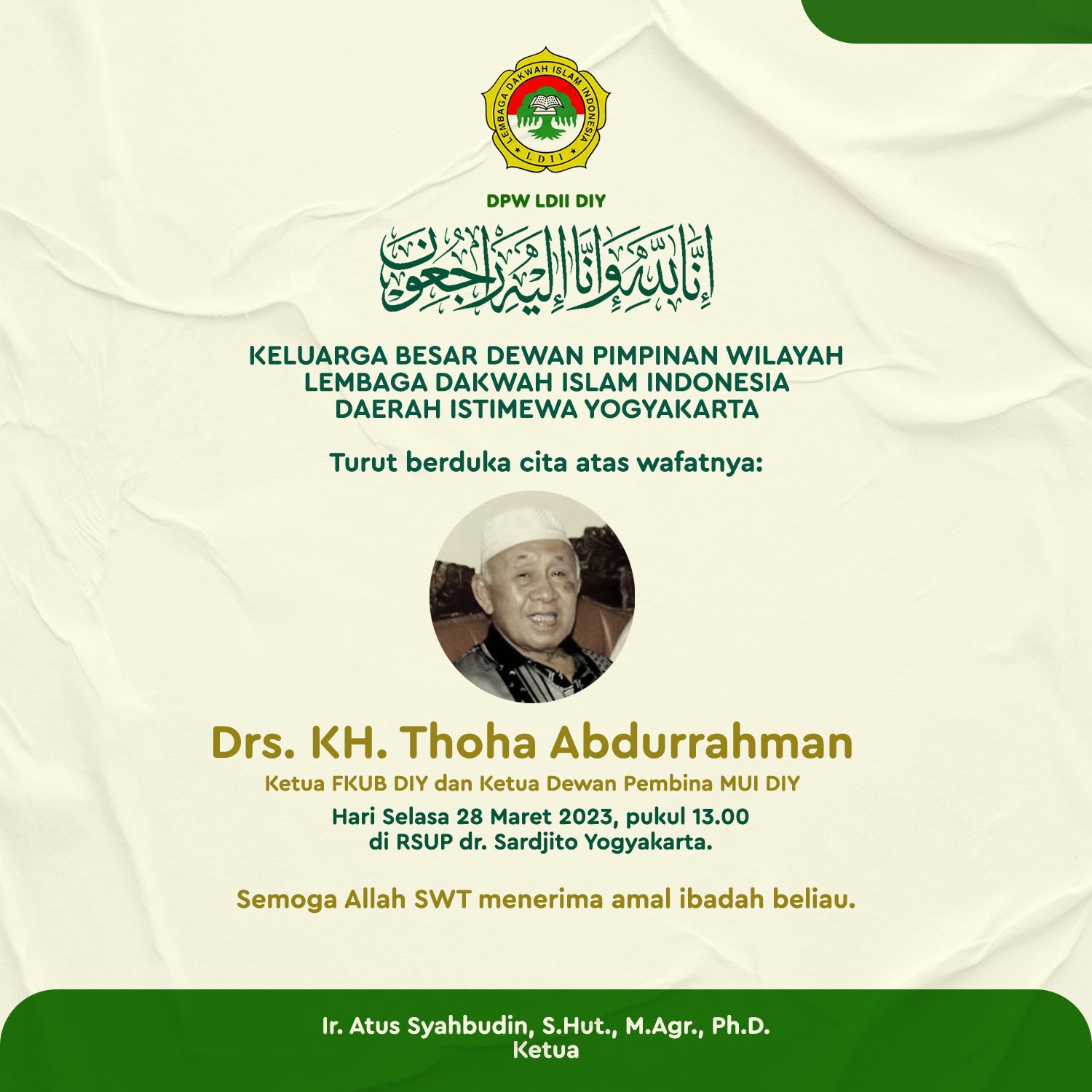 Sugeng Tindak, Mbah Kyai Thoha Abdurrahman - DPW LDII DIY